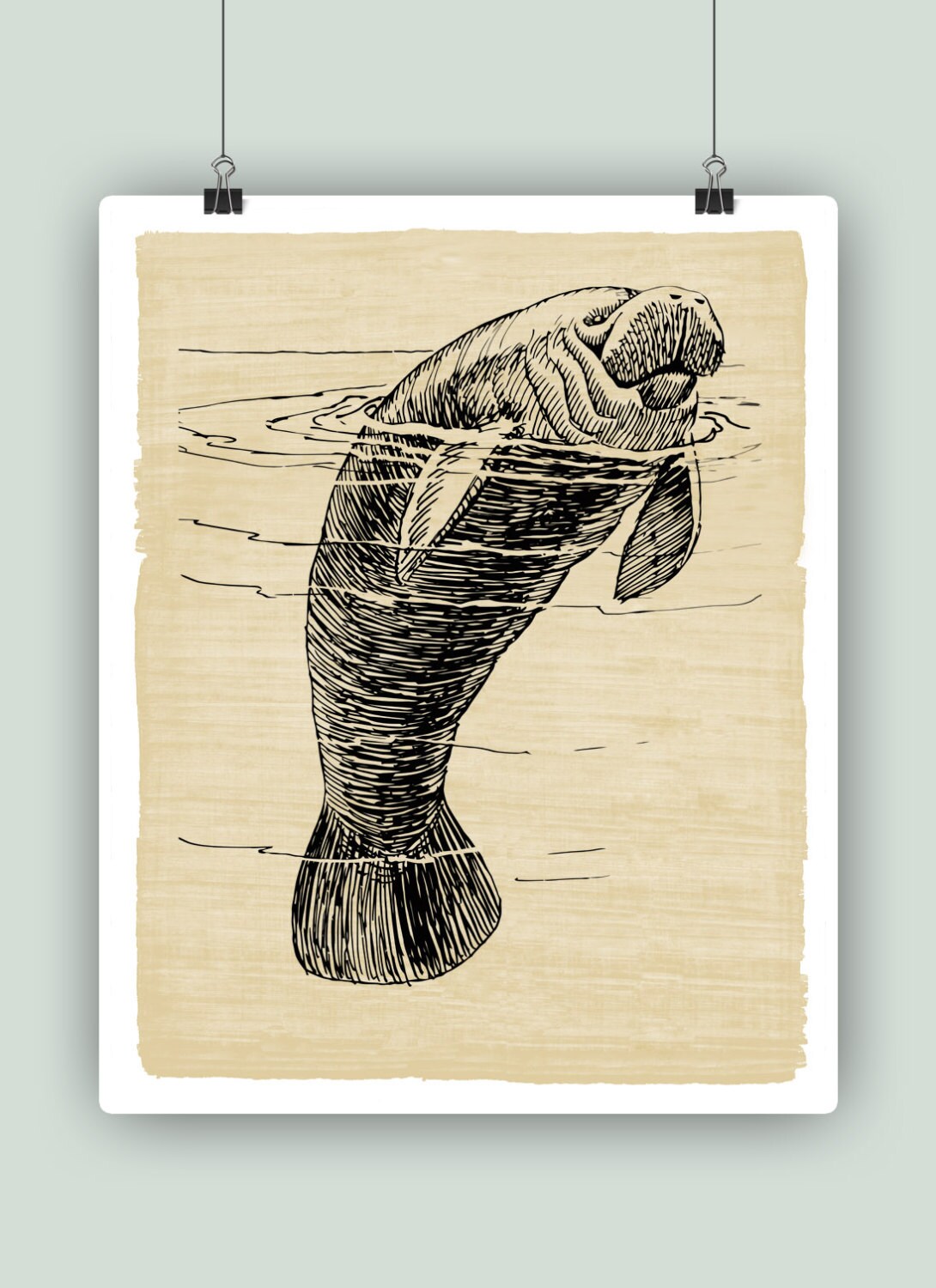 Manatee Art Print, Nautical Art, Manatee Poster, Manatee Print Rustic ...