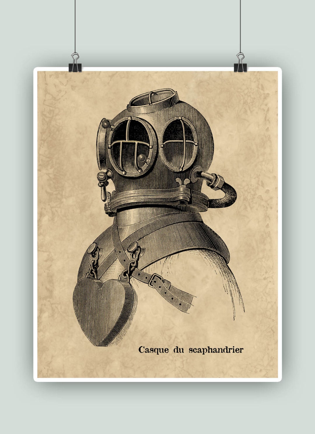 Nautical Art, Scuba Diver Print, Diving Poster, Scuba Dive Helmet ...