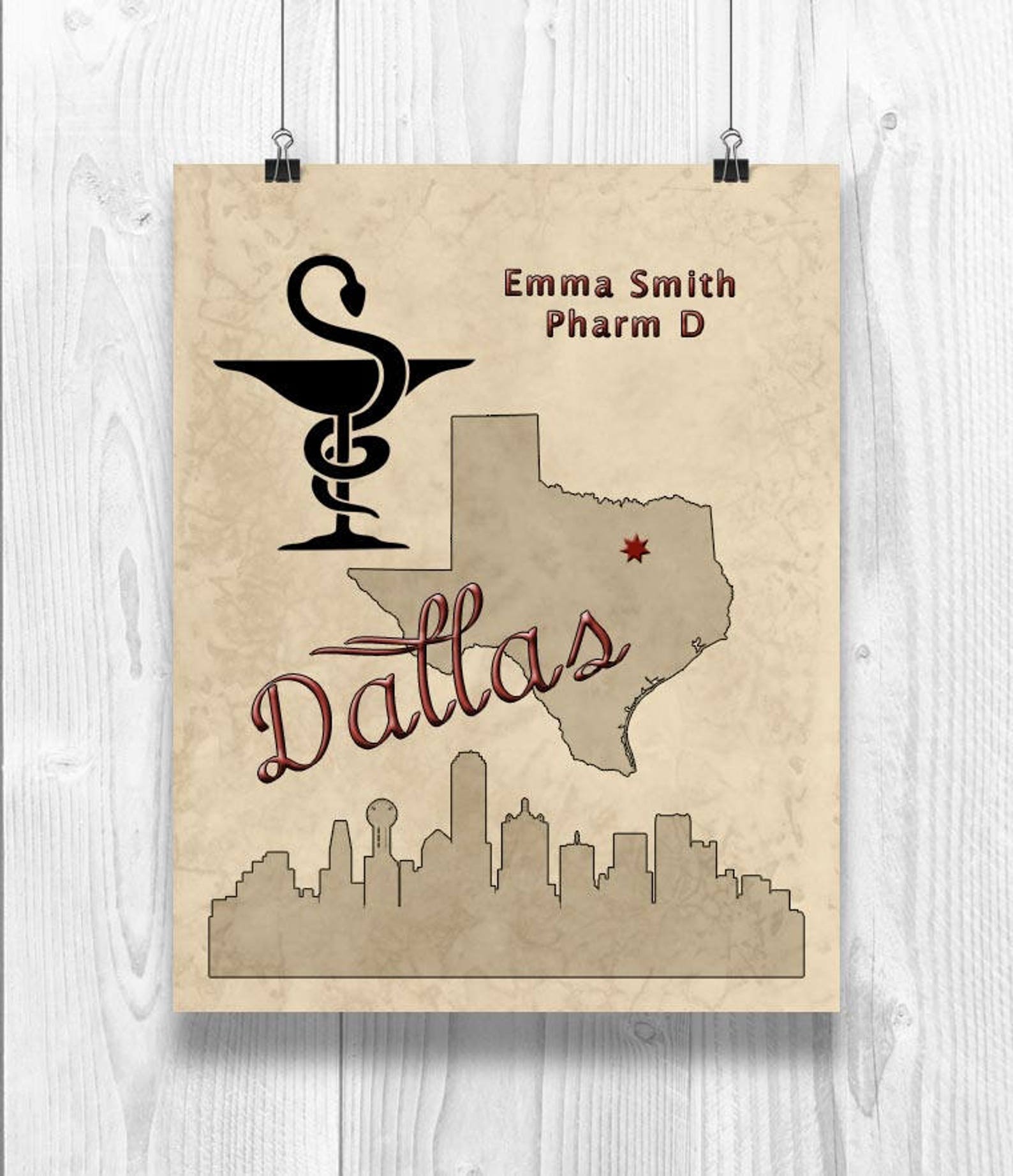 PRINTABLE, Personalized Pharmacist Print, Dallas Pharmacist, Pharmacy ...