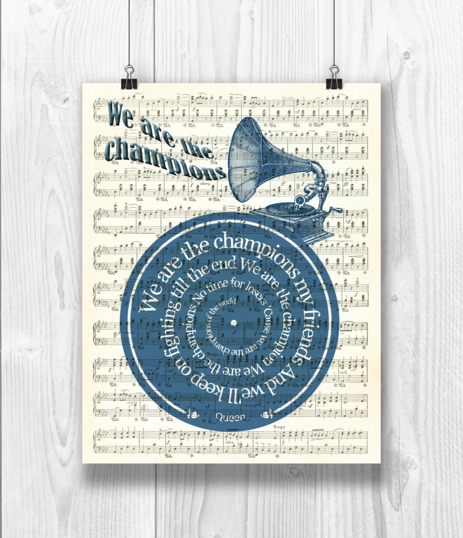 Queen Print, We Are the Champions Song, Lyrics in Spiral Over Sheet ...