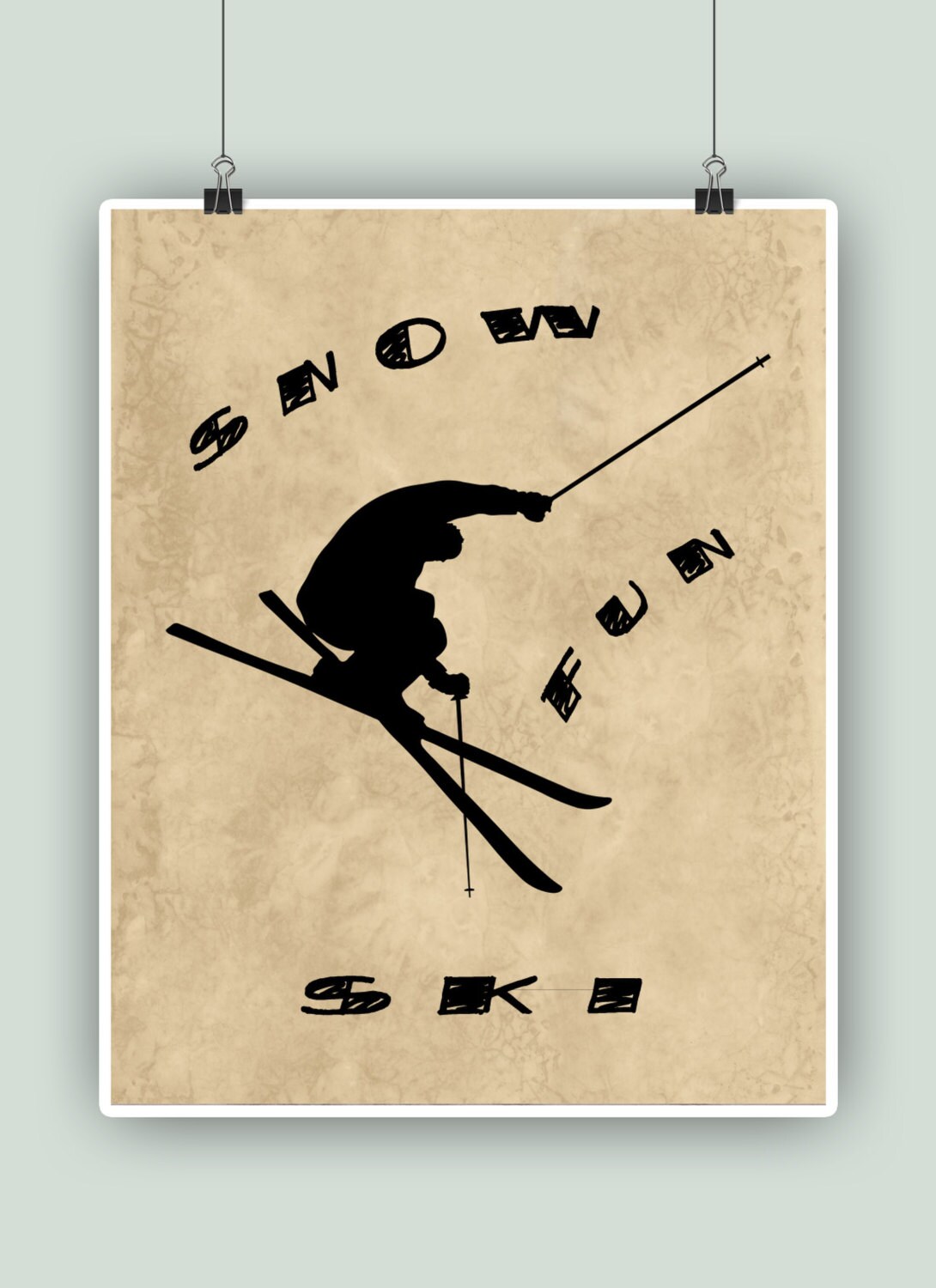Ski Art, Snow-fun-ski, Ski Poster, Adventure Poster, Skiing Print ...