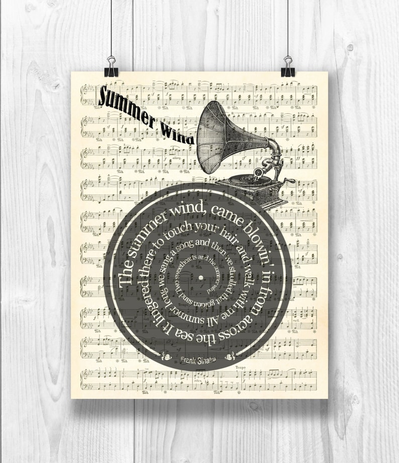 Frank Sinatra Print, Summer Wind, Lyrics in Spiral Over Sheet Music ...
