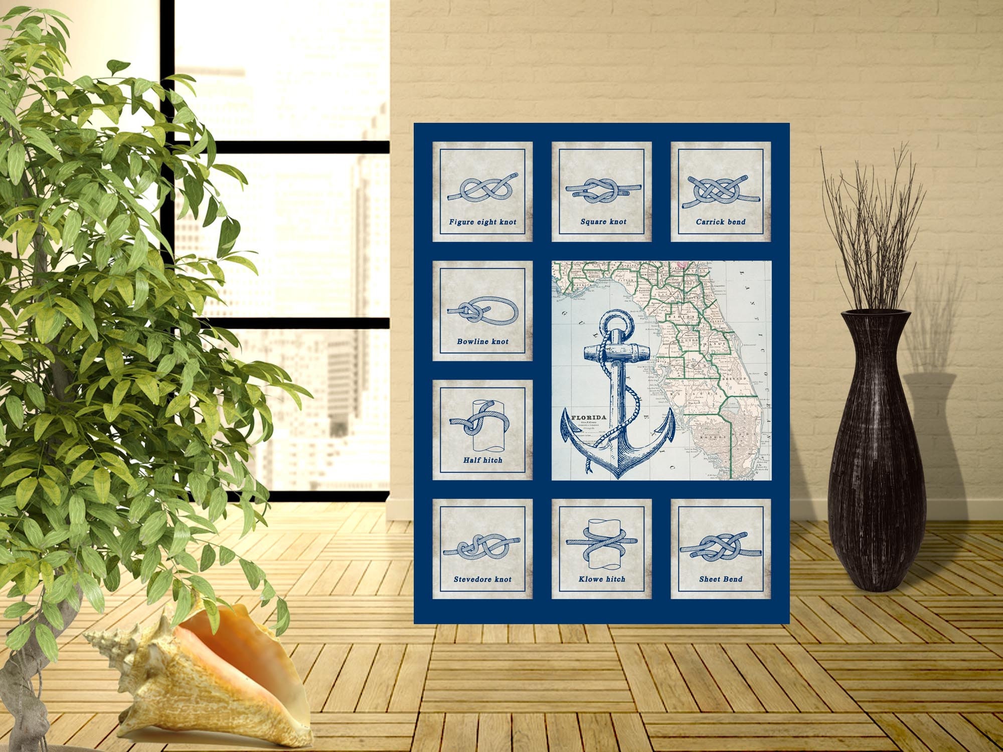 Poster Nautical Art, Sailor Knots With Old Map of Florida, Gift for ...