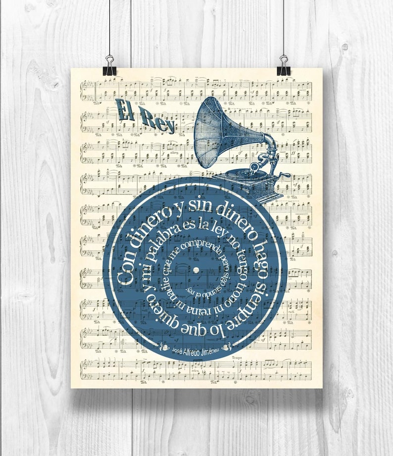 El Rey Print, El Rey Song, Lyrics Spiral Sheet Music Reproduction ...