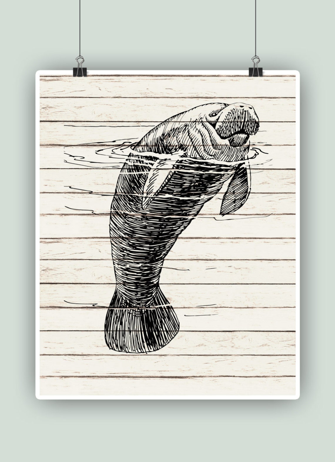 Manatee Art Print, Wildlife Art, Manatee Poster, Manatee Print Rustic ...