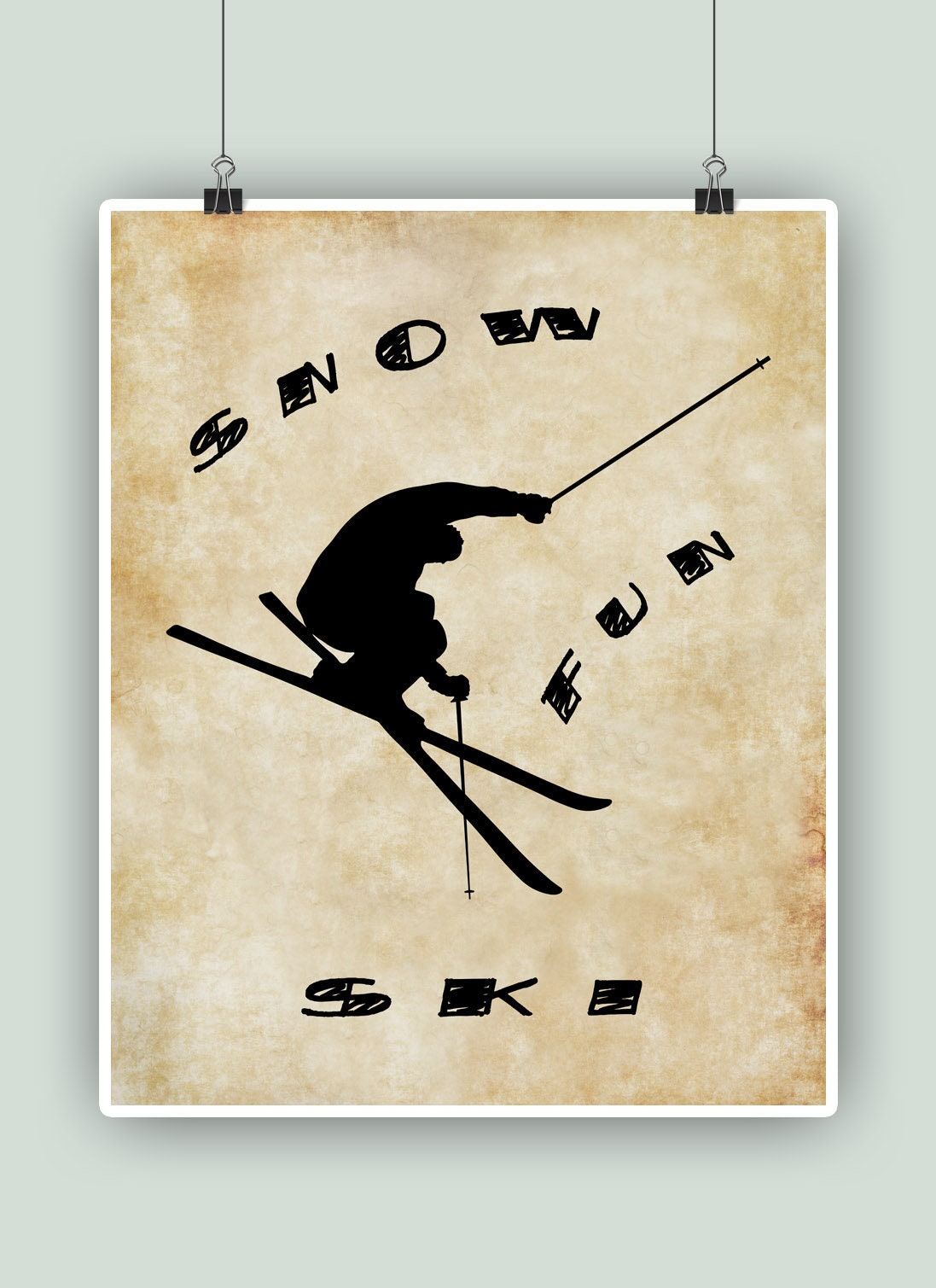 Ski Art, Snow-fun-ski, Ski Poster, Adventure Poster, Skiing Print ...