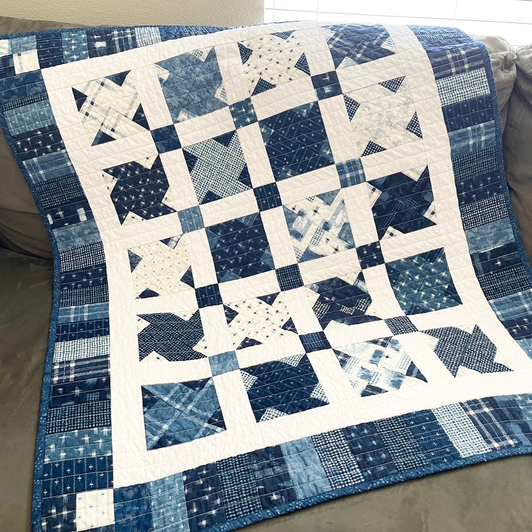 Midnight Pinwheels Baby Quilt/patchwork Baby Quilt/blue and White Baby ...