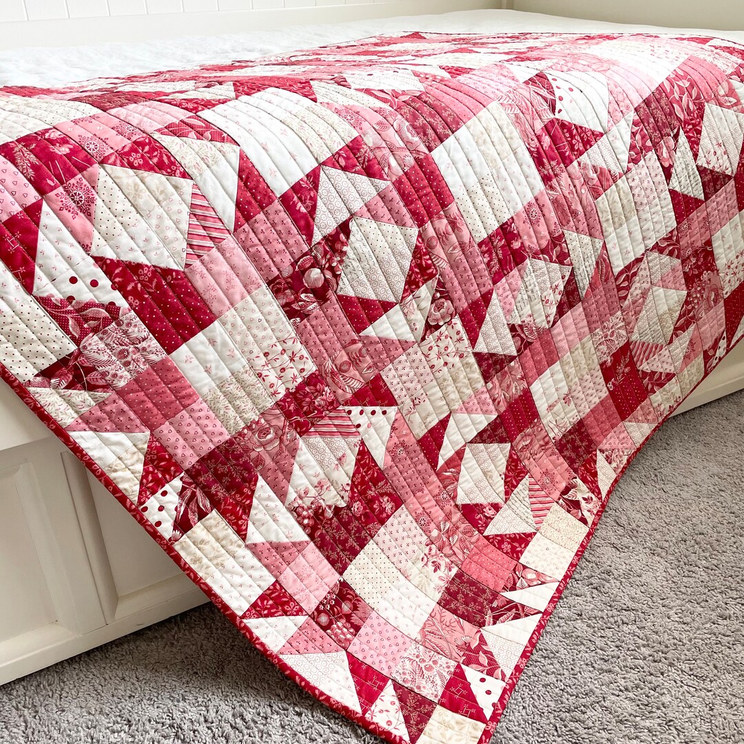 Patchwork Lap Quilt / Strawberry and Cream Patchwork Quilt/ Wall Quilt ...