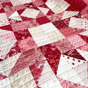 Patchwork Lap Quilt / Strawberry and Cream Patchwork Quilt/ Wall Quilt ...