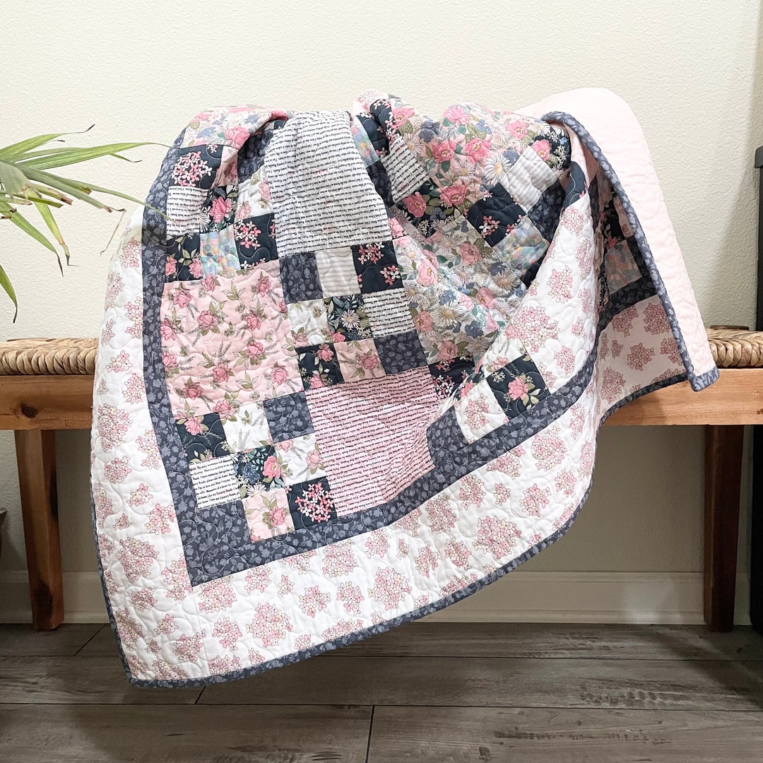 Country Roads Patchwork Baby Quilt/ Irish Chain Baby Quilt/ Pinks and Navy Blues / 50”x38” - Etsy