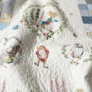 Peter Rabbit Baby Quilt/ Blue Patchwork Baby Quilt/ Ginghams and Dots ...