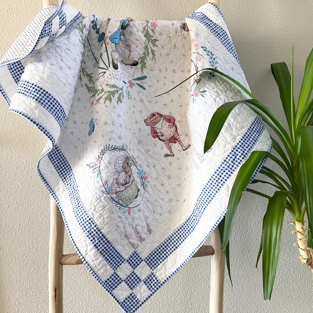 Peter Rabbit Baby Quilt/ Patchwork Framed Peter Rabbit Quilt/ 46”x31 ...