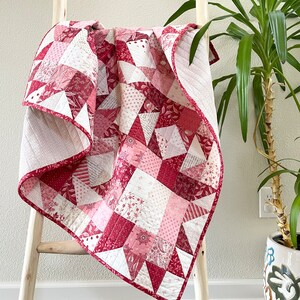 Patchwork Lap Quilt / Strawberry and Cream Patchwork Quilt/ Wall Quilt ...