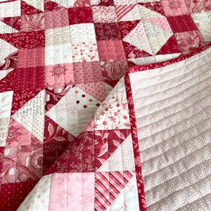 Patchwork Lap Quilt / Strawberry and Cream Patchwork Quilt/ Wall Quilt ...