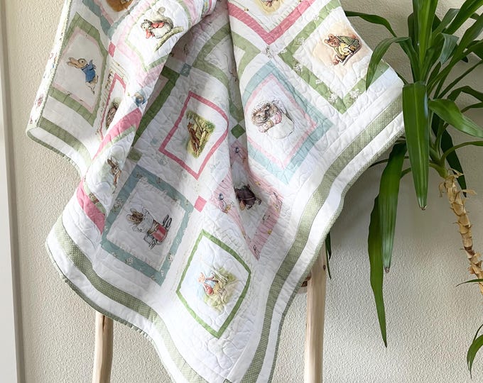 Peter Rabbit and Friends Panel Baby Quilt/ Cheater Patchwork Print/46 ...