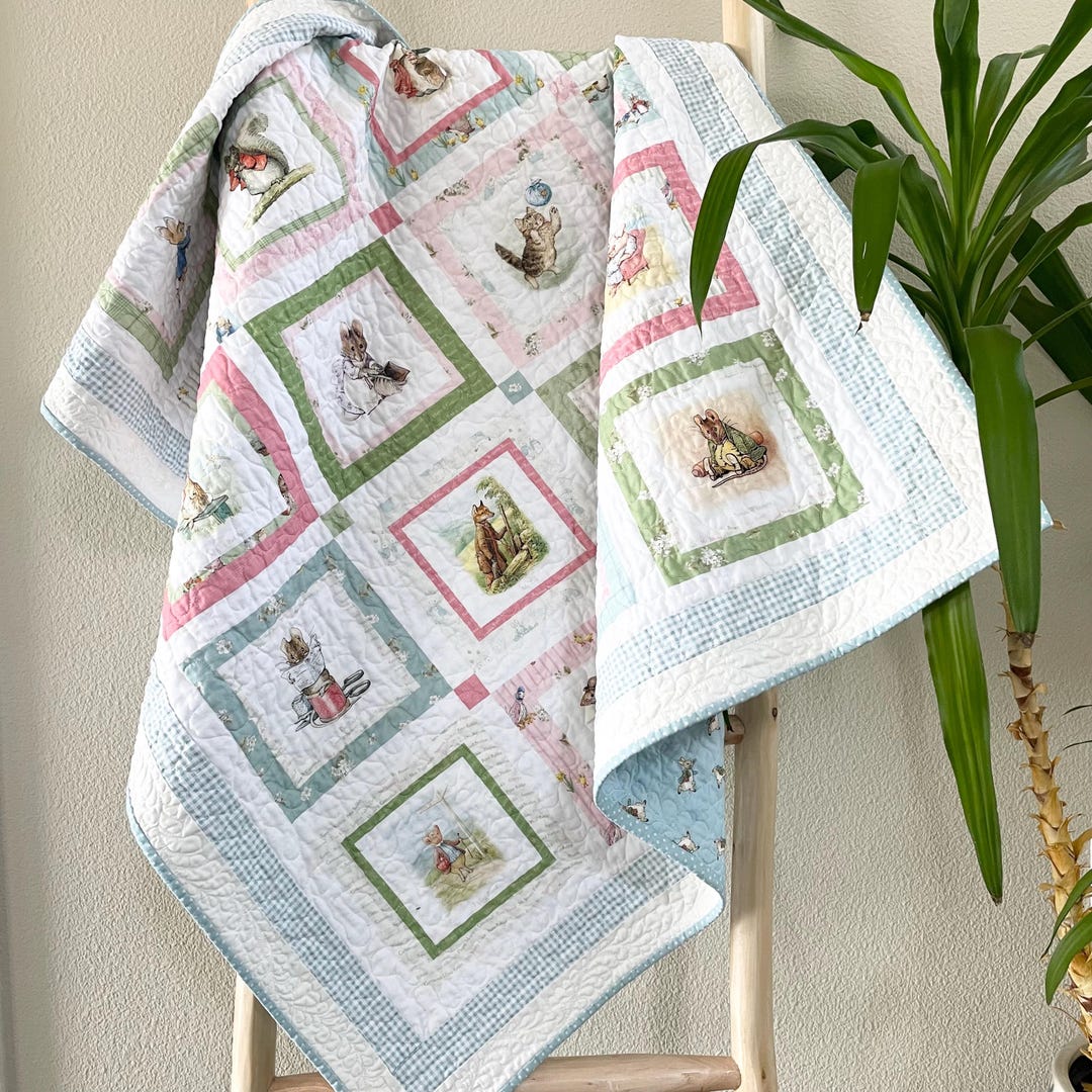 Peter Rabbit and Friends Panel Baby Quilt/ Double Sided Peter Rabbit ...