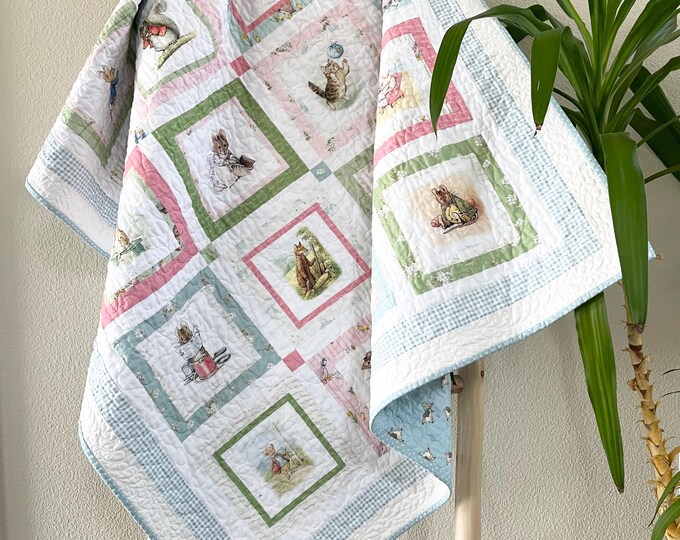 Peter Rabbit and Friends Panel Baby Quilt/ Double Sided Peter Rabbit ...