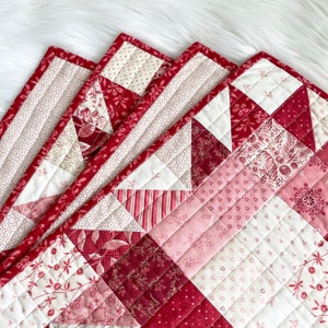 Patchwork Lap Quilt / Strawberry and Cream Patchwork Quilt/ Wall Quilt ...
