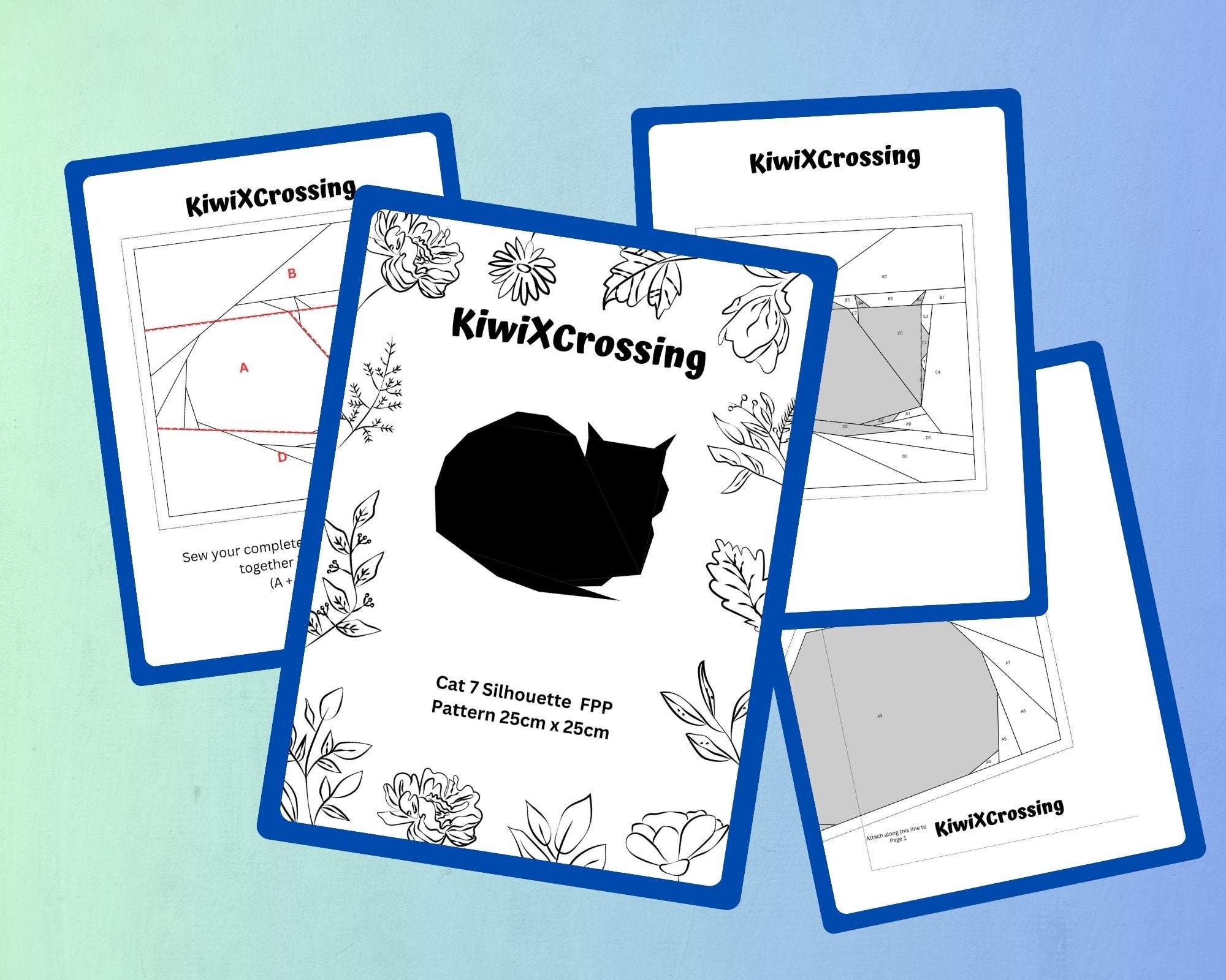 FPP Pattern Cat 7 Silhouette Foundation Paper Piecing 25x25cm - Etsy