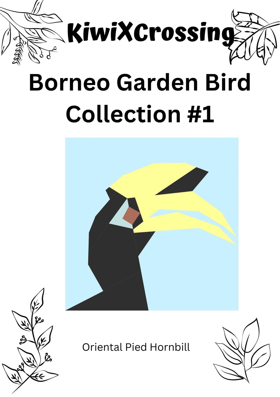 FPP Pattern Oriental Pied Hornbill Bird Foundation Paper Piecing Borneo ...