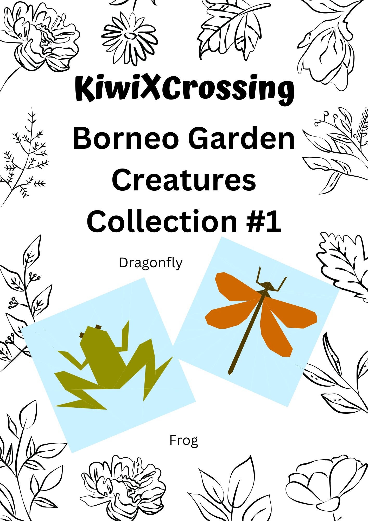FPP Pattern Frog and Dragonfly Foundation Paper Piecing Borneo Garden ...