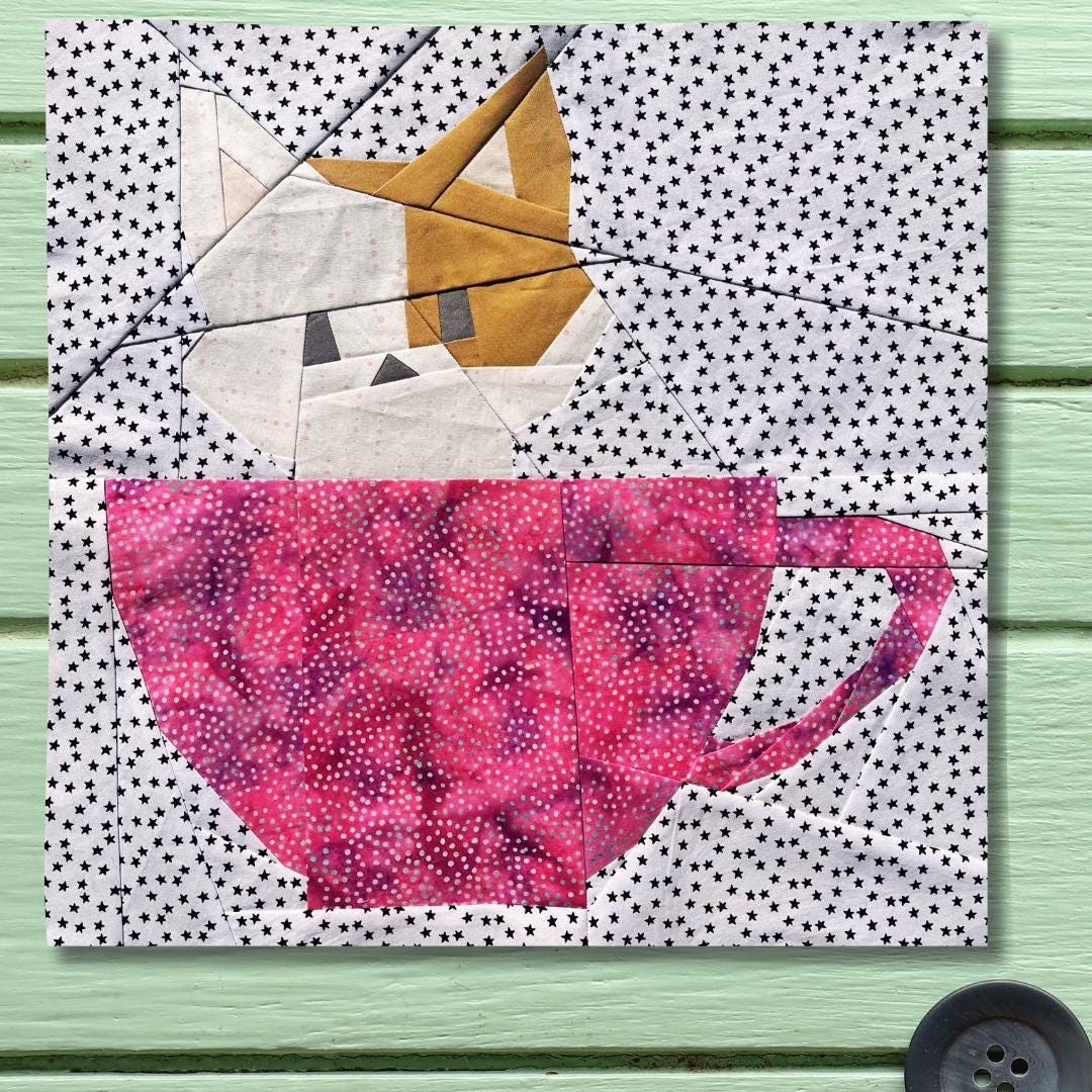 Kitten in a Tea Cup Quilt Block Pattern Foundation Paper Piecing FPP ...