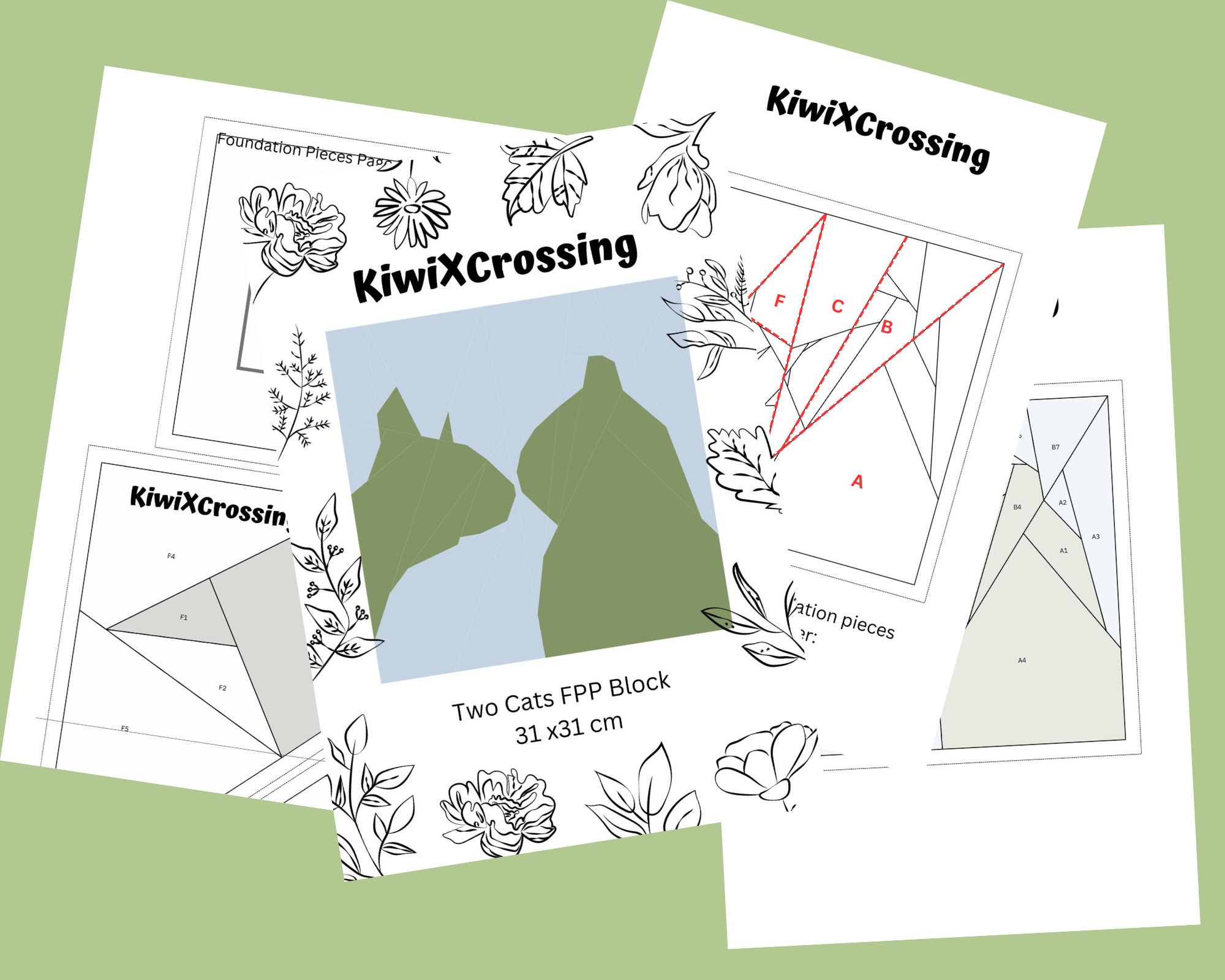 Two Cats Silhouette Quilt Block Pattern Foundation Paper Piecing FPP ...