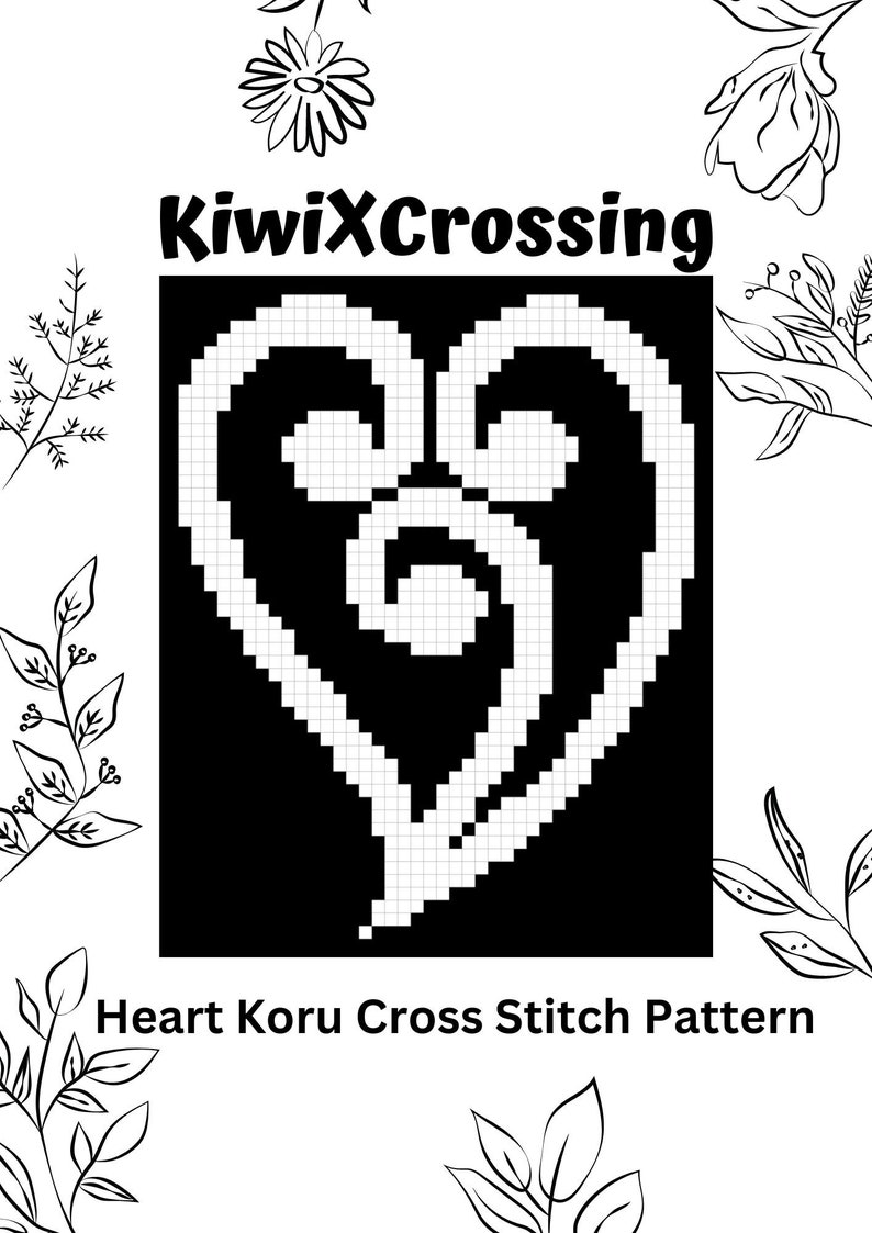 Cross Stitch Pattern Maori Heart Koru New Zealand Chart Iconic Kiwiana ...