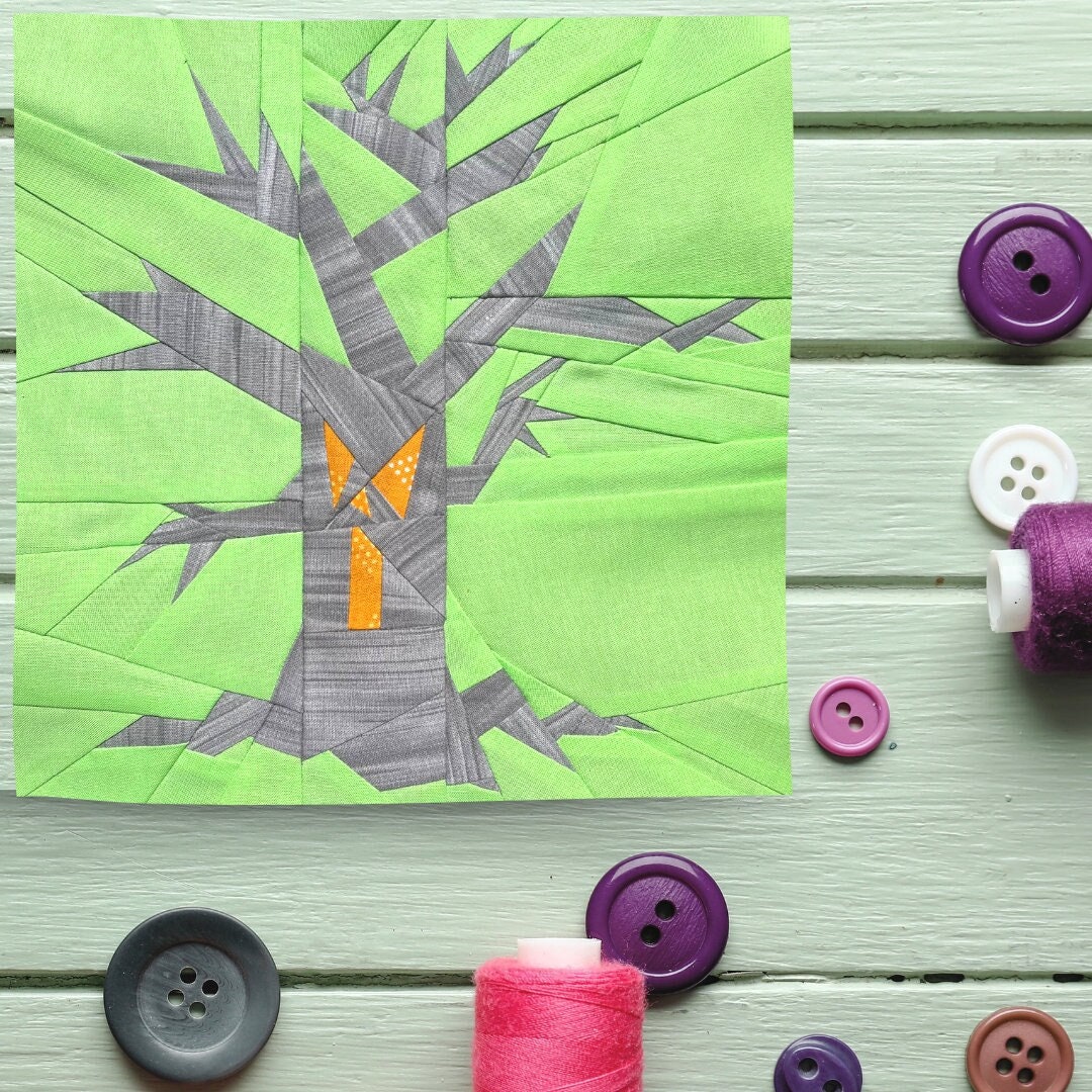 FPP Pattern Monster Tree Halloween Foundation Paper Pieced Quilt Block ...