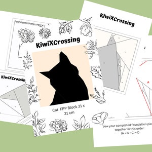 Cat Quilt Block FPP Pattern Foundation Paper Piecing Printable PDF 31 X ...