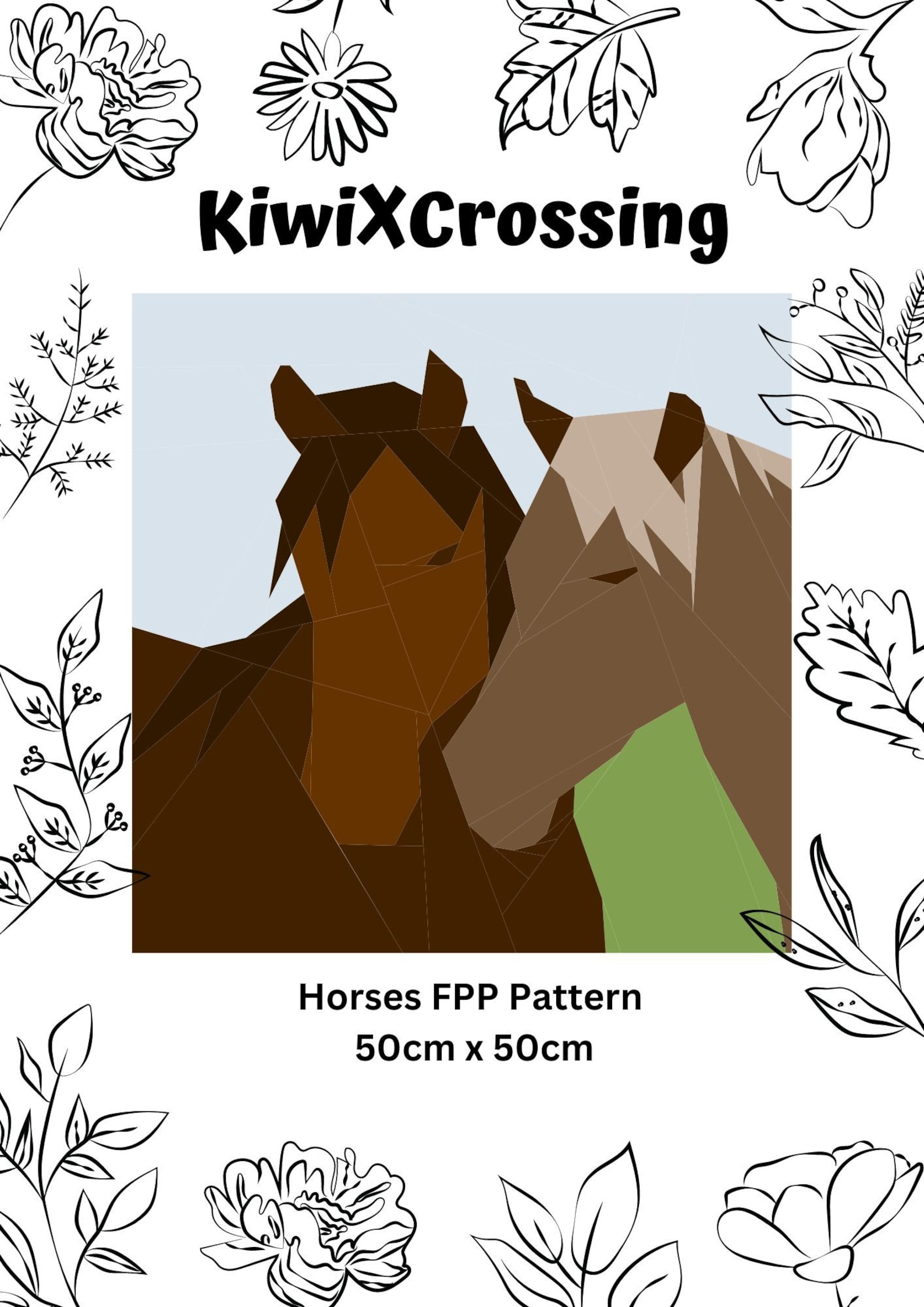 FPP Pattern Horses Quilt Block PDF Printable Foundation Paper Piece ...