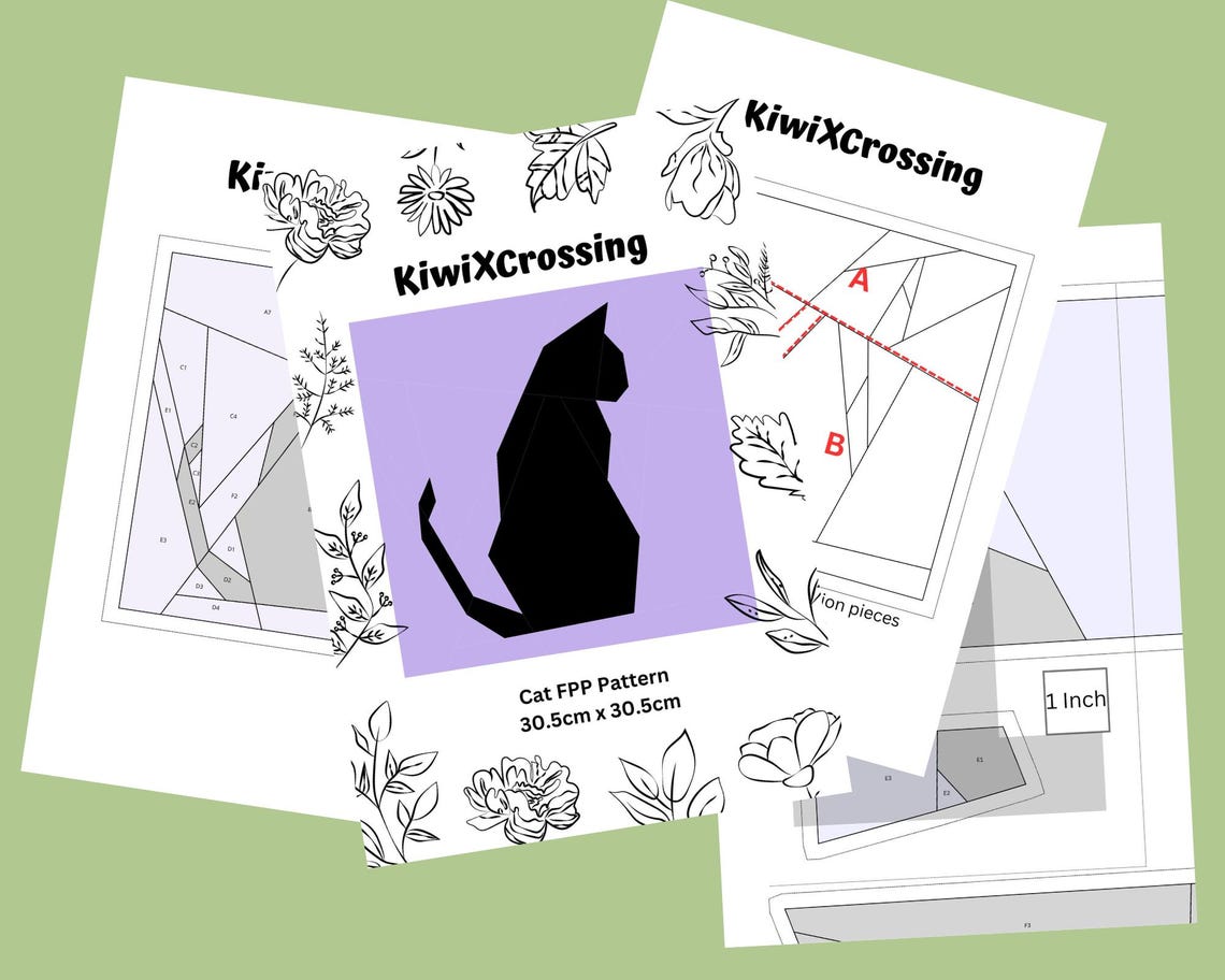 Cat Quilt Block Pattern Foundation Paper Piecing FPP Instant Download ...