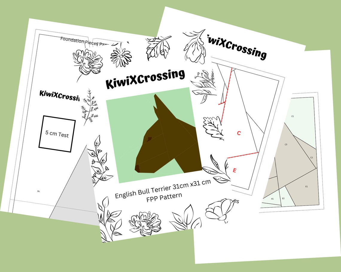 FPP English Bull Terrier Quilt Block Pattern PDF 31 X 31 Cm Easy to Sew ...