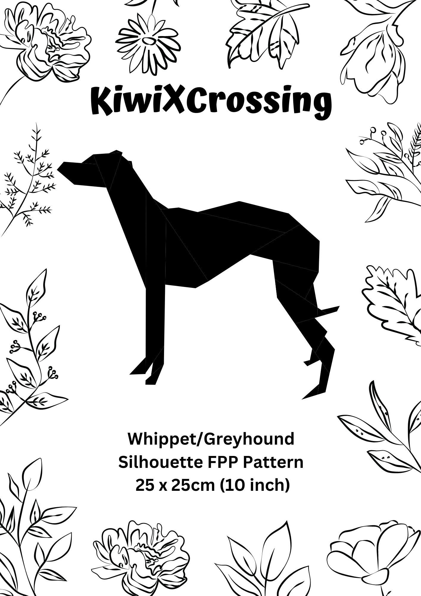 FPP Pattern Whippet Greyhound Dog Silhouette Foundation Paper Piecing ...