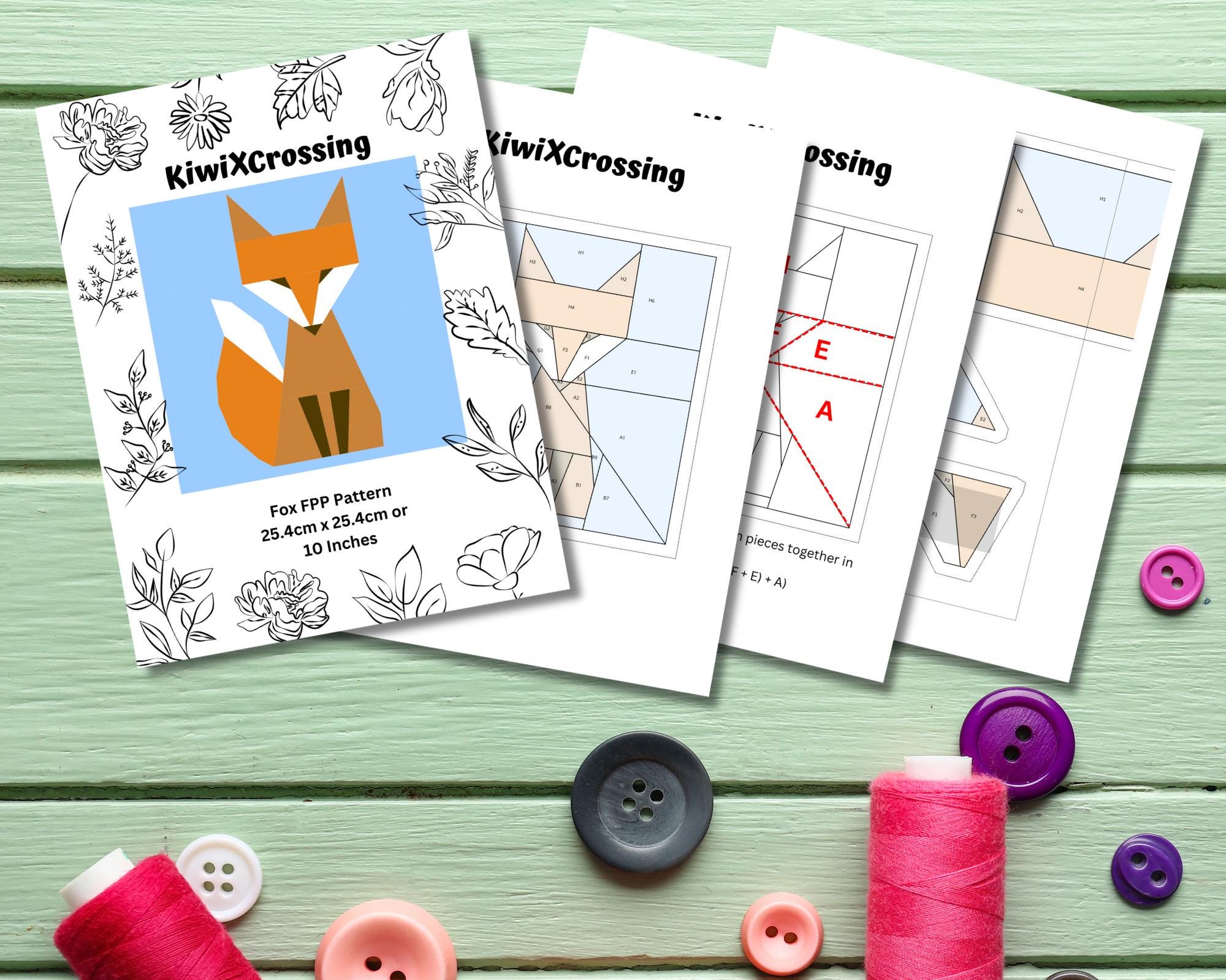 Fox Quilt Block Pattern Foundation Paper Piecing FPP Printable PDF 25.4 ...
