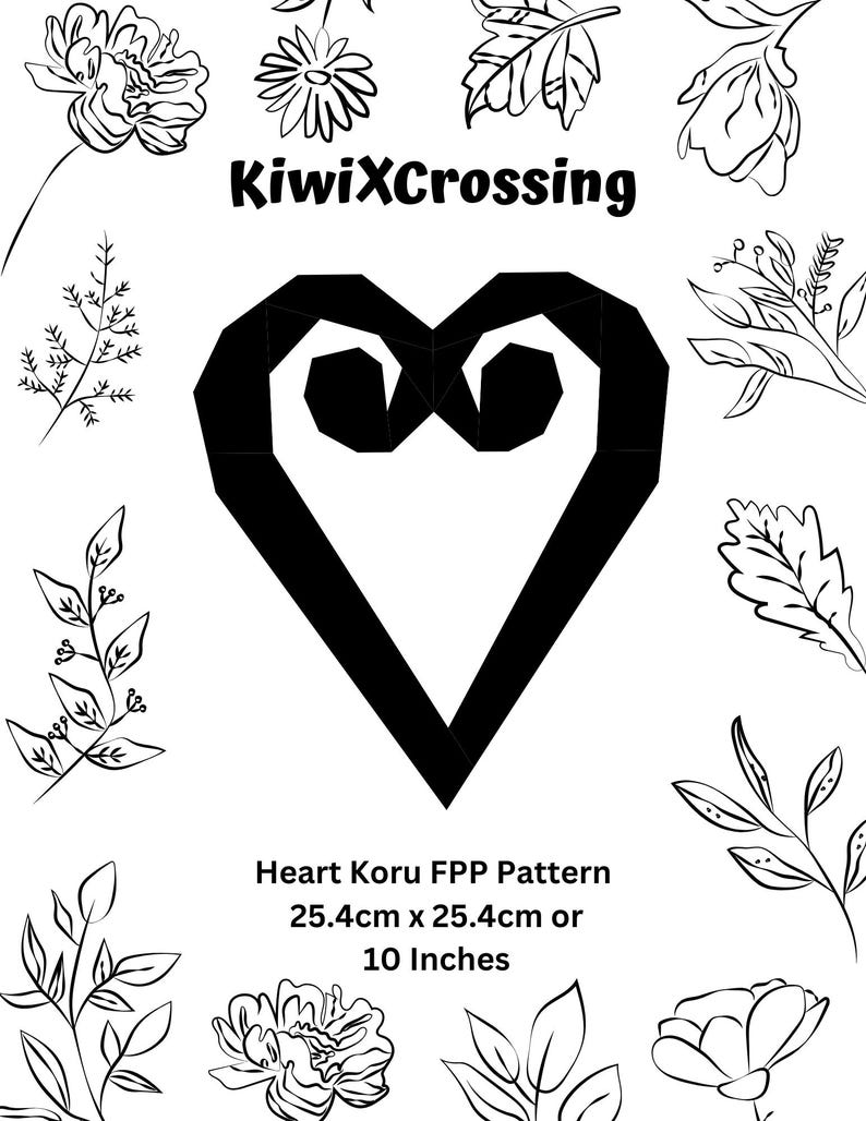 Koru Heart Quilt Block Pattern Printable Foundation Paper Piecing ...