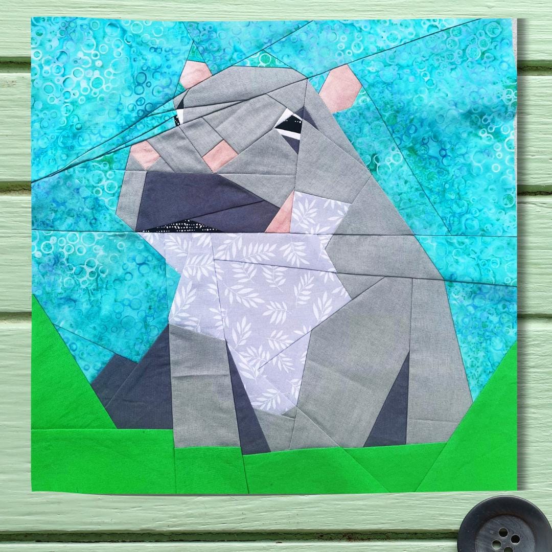 Baby Pygmy Hippo Quilt Block FPP Pattern Foundation Paper Piecing ...
