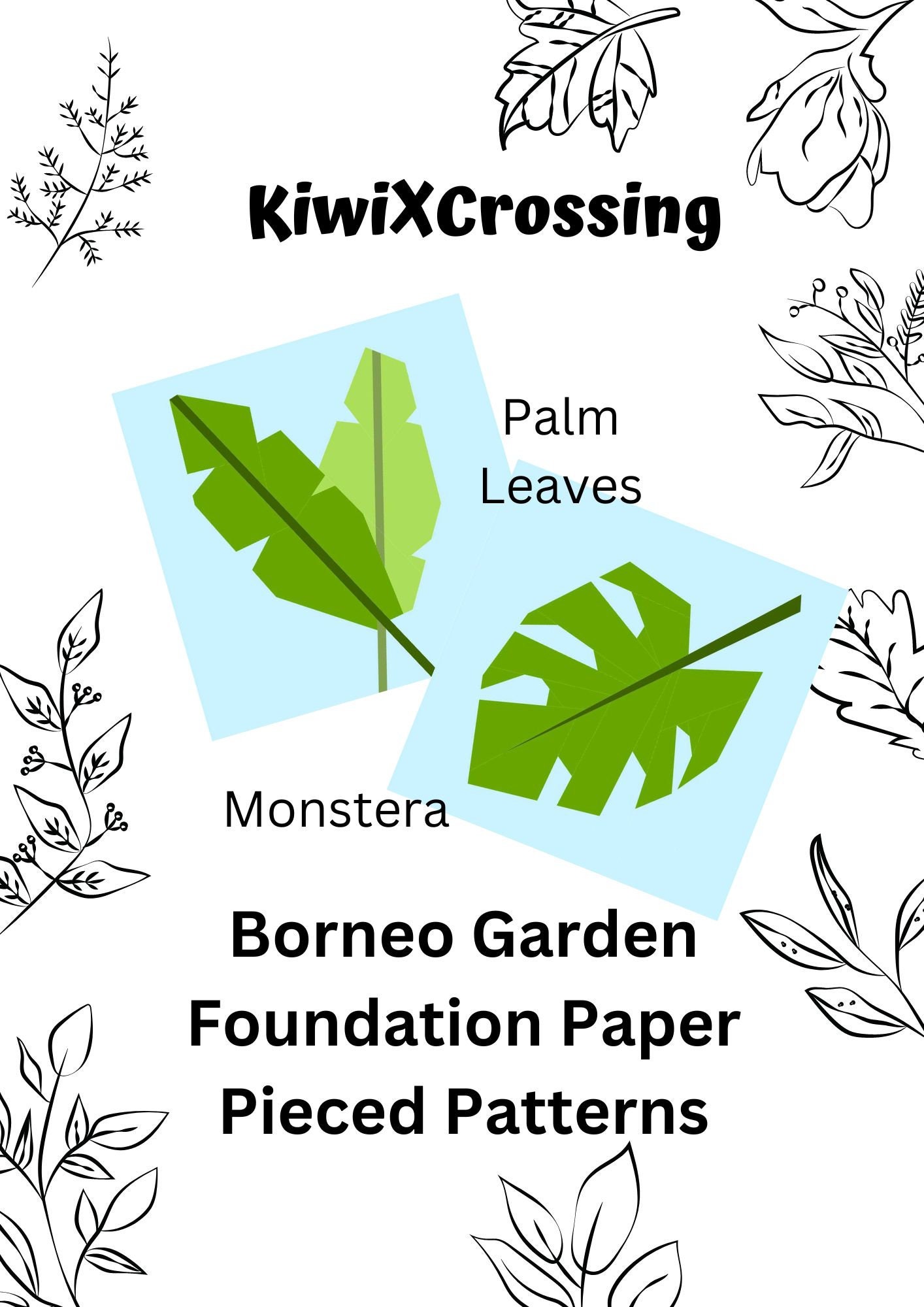 FPP Pattern Palm Leaves and Mostera Foundation Paper Piecing Block Set ...