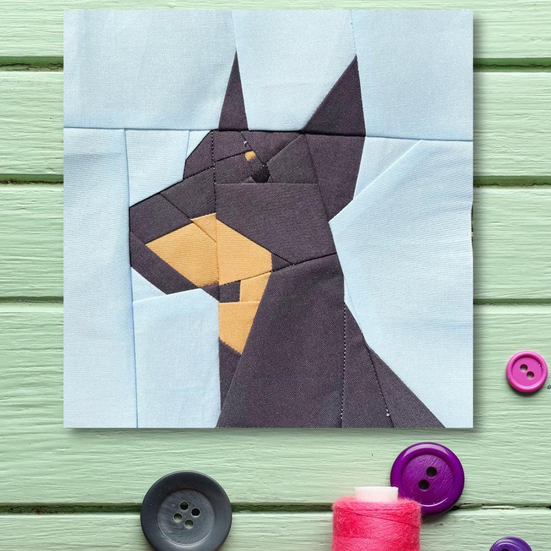FPP Pattern Doberman Pinscher Dog Foundation Paper Piecing Quilt Block ...