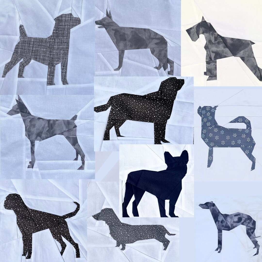 FPP Pattern Bundle 10x Dog Silhouette Foundation Paper Piecing Pattern ...