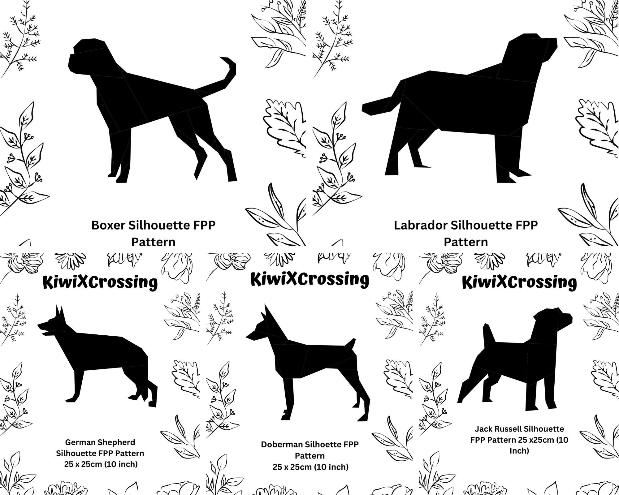 FPP Pattern Bundle 10x Dog Silhouette Foundation Paper Piecing Pattern ...