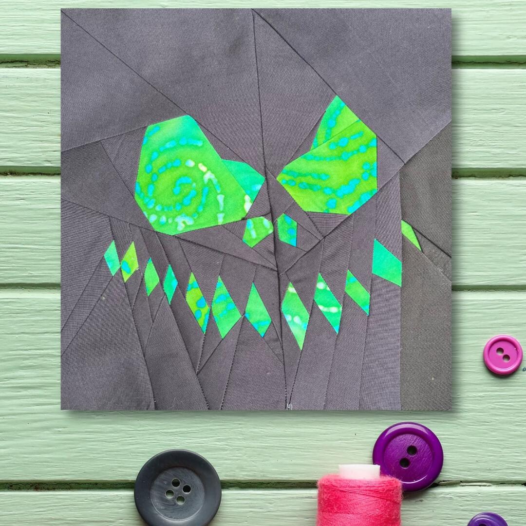 FPP Pattern Halloween Monster Face Foundation Paper Pieced Quilt Block ...