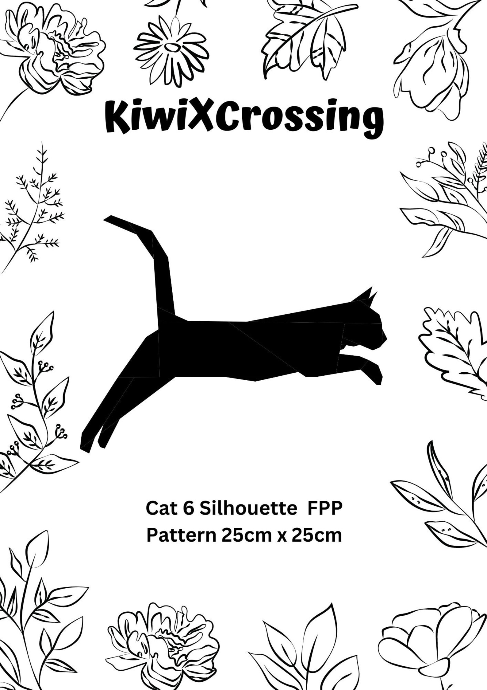 FPP Pattern Cat 6 Silhouette Foundation Paper Piecing 25x25cm or 10 ...