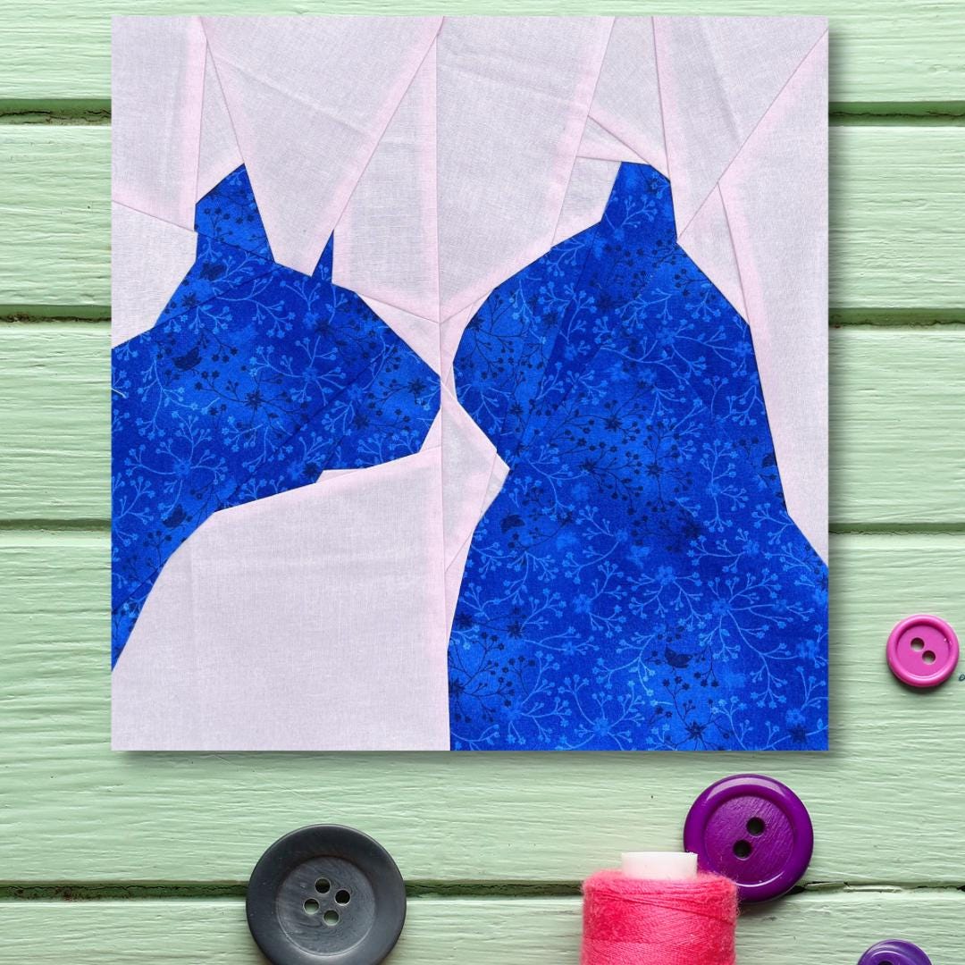 Two Cats Silhouette Quilt Block Pattern Foundation Paper Piecing FPP ...