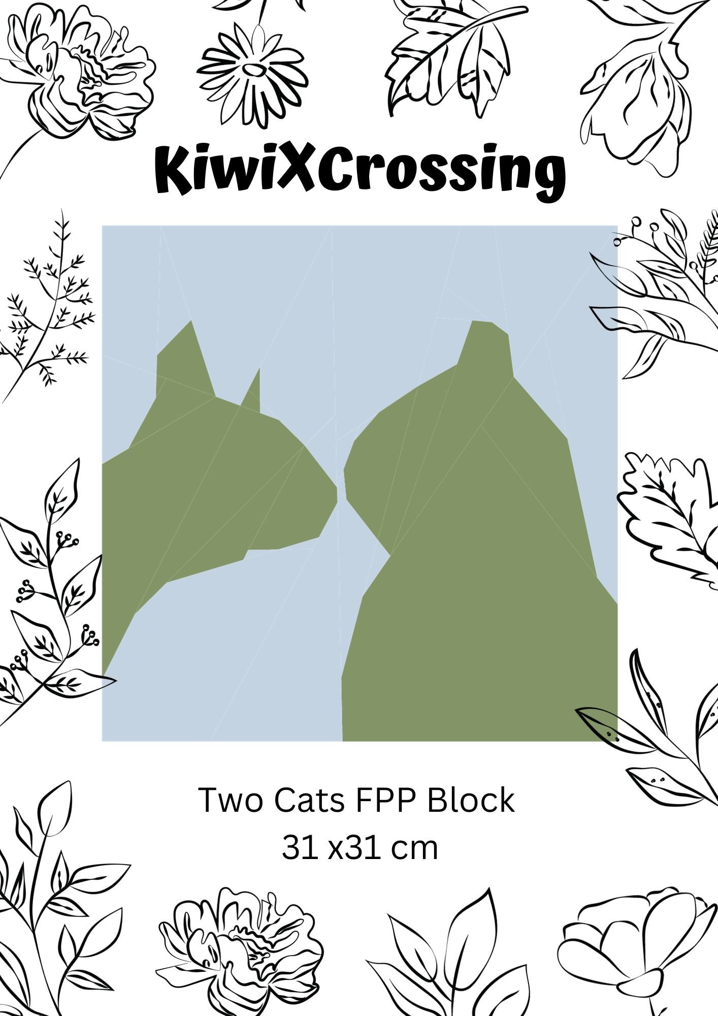 Two Cats Silhouette Quilt Block Pattern Foundation Paper Piecing FPP ...
