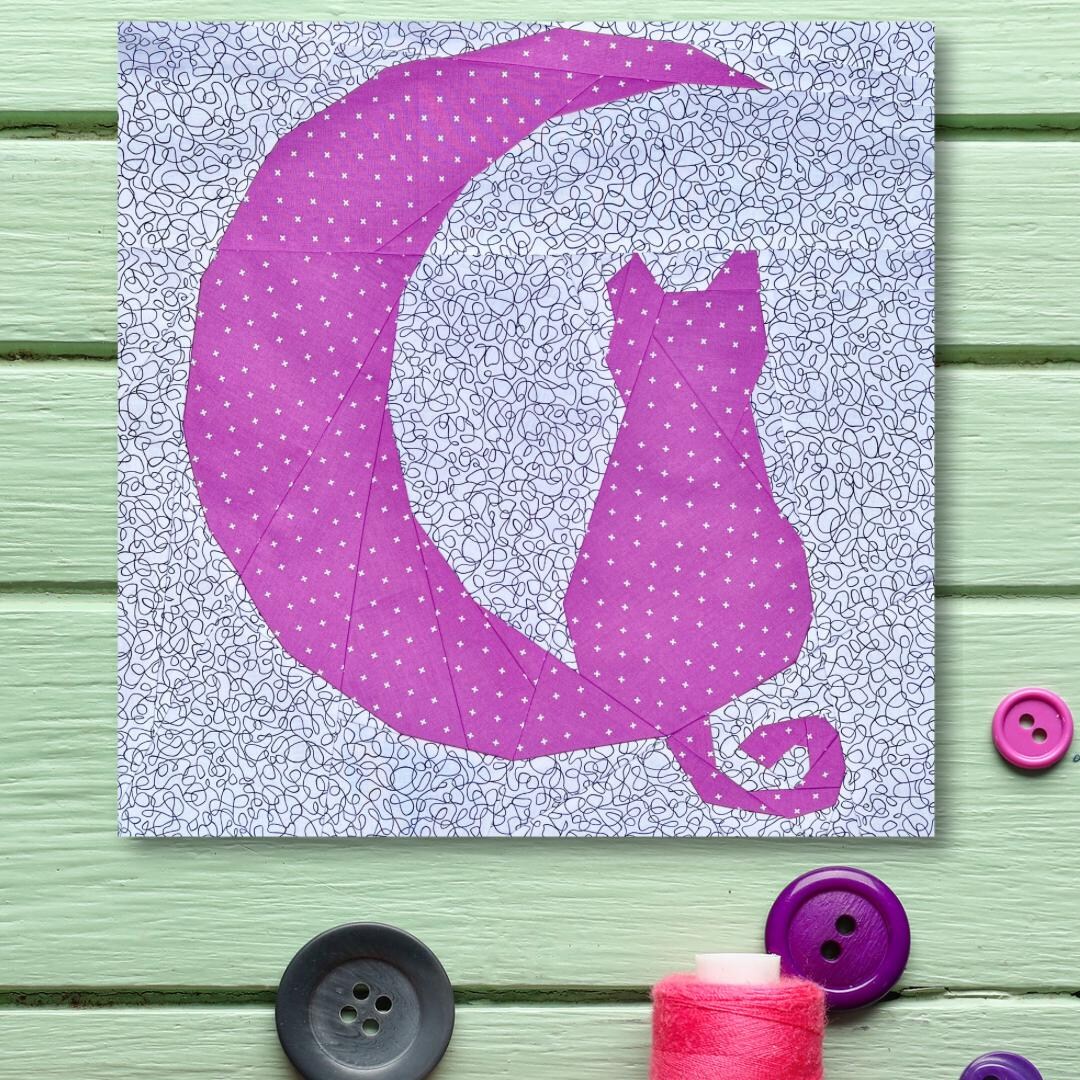 Cat Moon Quilt Block Pattern Foundation Paper Piecing FPP Downloadable ...