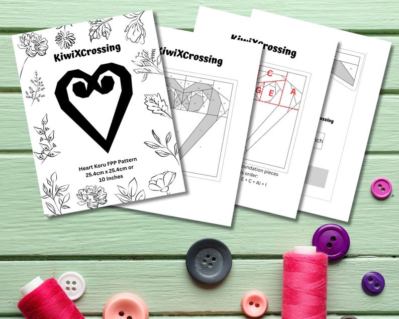 Koru Heart Quilt Block Pattern Printable Foundation Paper Piecing ...
