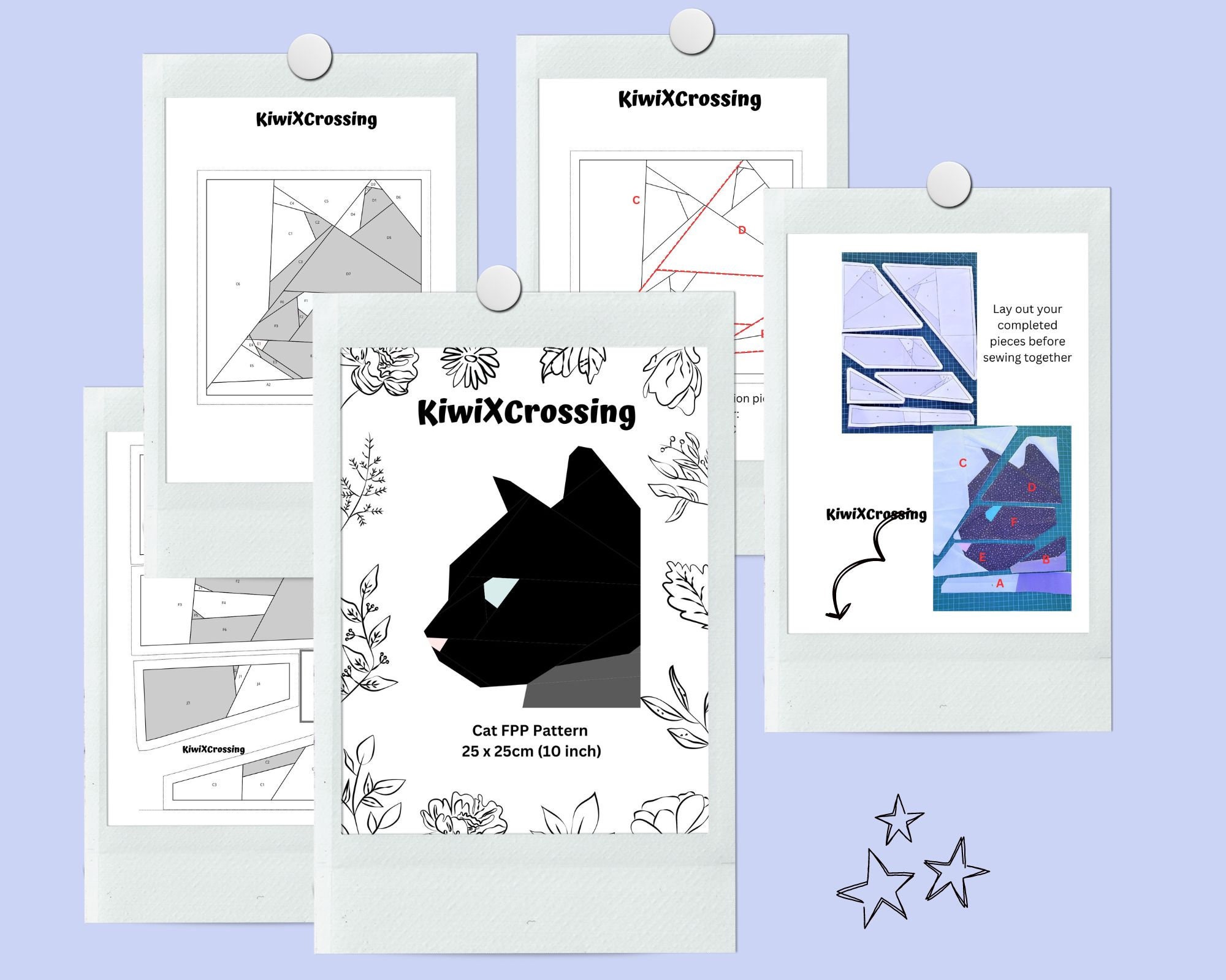 FPP Pattern Cat Foundation Paper Piecing 25x25cm or 10 Inch - Etsy