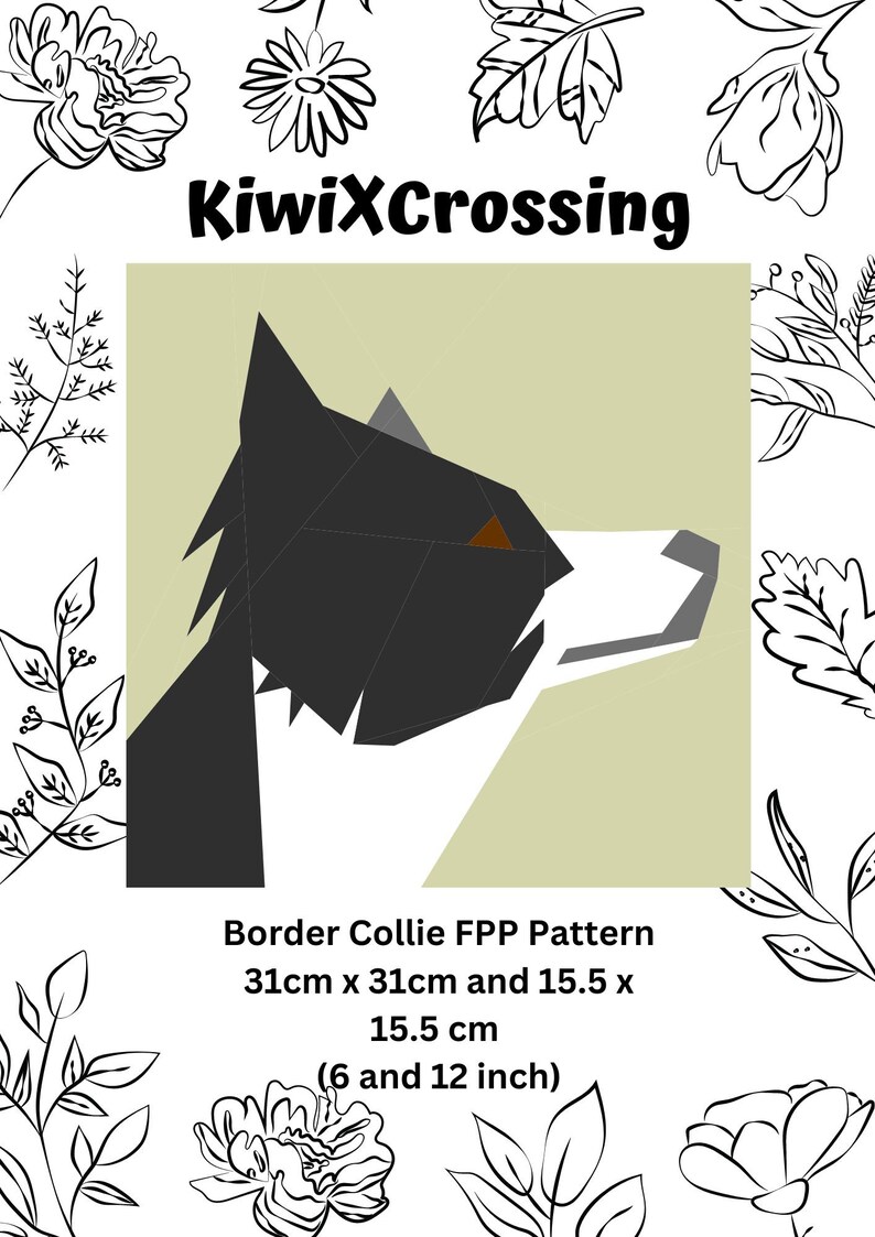 FPP Pattern Border Collie Dog Foundation Paper Piecing Quilt Block PDF ...