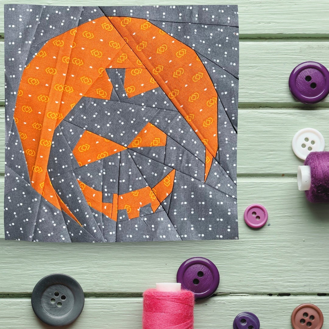 FPP Pattern Evil Pumpkin Halloween Face Foundation Paper Pieced Quilt Block 50 X 50cm 19.6 ...